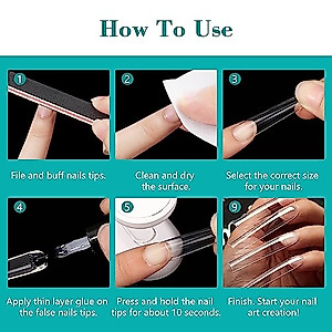 LIONVISON 3XL Clear Full Cover Nail Tips for Acrylic Nails Professional, 240PCS Extra Long Tapered Square, 12 Sizes Straight Press On Gel Nail Tips for Nail Salons Home DIY