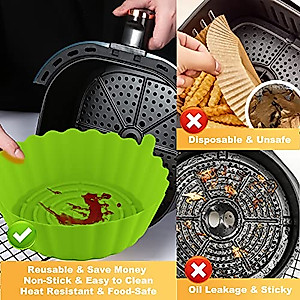 Air Fryer Silicone Liners - Reusable Air Fryer liners - Non Stick Air fryer Silicone Round Basket Pot - Replacement for Parchment Liner Paper 3 to 5 Qt for Oven Air fryer Accessories