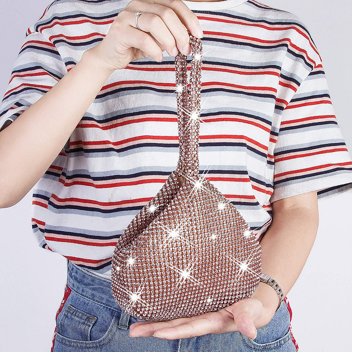 CROWN GUIDE Women's Vintage Evening Bags Clutches Bling Beaded Wedding Party Gowns Formal Prom Purses Handbags With Wristlet Gold