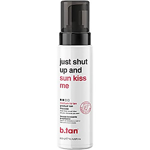 b.tan Medium Gradual Self Tanner Mousse | Just Shut Up and Sun Kiss Me - Lightweight, Hydrating, Daily Moisturizer to Build Luscious, Golden Glow, Vegan, Cruelty & Paraben Free, 10.1 Fl Oz