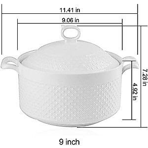 SOOMILE Ceramic Soup Tureen With Lid Lovely Serving Tureens With Lid , White, Round, 3.6L