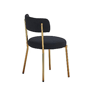 Dolonm Kitchen Dining Chairs Set of 2, Teddy Fabric Upholstered, Bouclé and Sherpa Chair, Curved Back Kitchen Chair, Metal Frame Side Table Chair, Black with Gold Legs (Set of 2)