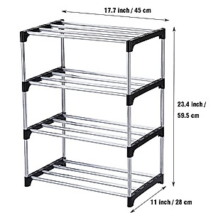 LAIGOO Small Shoe Rack for Closet/Entryway/Hallway, 17.7 inch, 4-Tier Shoe Organizer Vertical,8 Pair Shoe Storage Shelf for Small Spaces (1 Pack, Black)