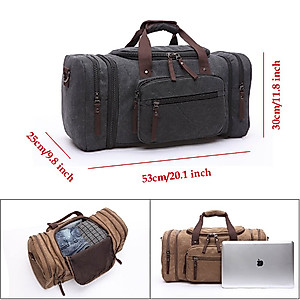 Duffle Bag for Travel, Large Canvas Duffel Bag for Travelling Overnight Weekender Bag Carry On Bag for Men Women Black