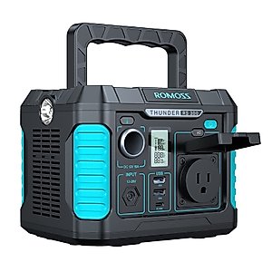 ROMOSS Portable Power Station 300W, 231Wh Lithium Battery, Solar Power, 120V/600W Pure Sine Wave AC Outlet, PD60W USB C, Portable Power Supply for Home, Camping, Outdoor or Backup Generator