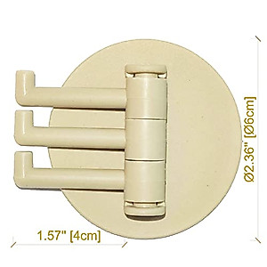Fineget Wall Adhesive Hooks for Hanging Bathroom Kitchen Door Hooks 3 Rotatable Arms Round Sticky Hooks Cream 2 Pairs