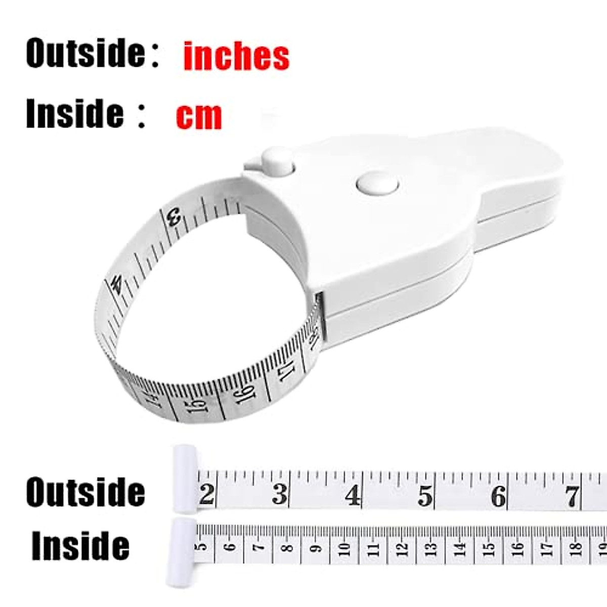 Automatic Retractable Body Measure Tape - 60 inch Telescopic Self Measuring Tape for Body Measurement and Weight Loss, Lock Pin and Push-Button Sewing Tapes-YAWALL(White)