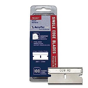 AccuTec Pro Steel Single Backed Edge Razor Utility Blades - 100-Pack - .009" Made of High Carbon Steel for Durability and Long Service Life - APBL-7064