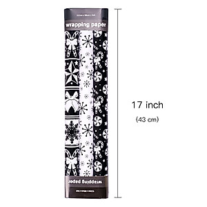 LeZakaa Christmas Wrapping Paper Mini Roll - Bell & Tree/Candy Canes/Snowflakes in Black & White for Gift Wrap, Arts Crafts - 17 x 120 inches - 3 Rolls (42.5 sq.ft.ttl.)