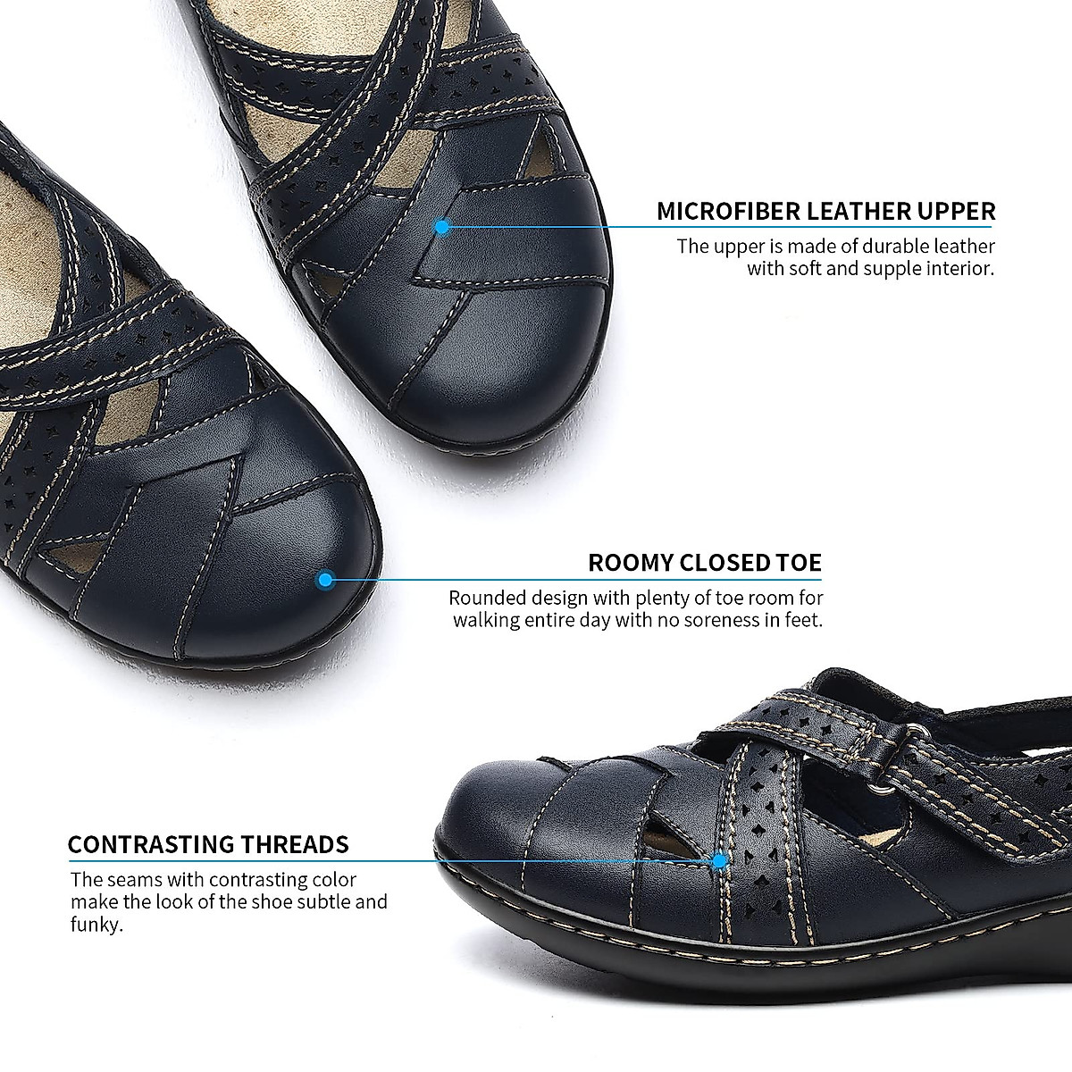 TERRIKAT Women's Casual Navy Loafers Cute Slip On Comfort Walking Flats Leather Driving Moccasins Fashion Closed Toe Boat Shoes 8.5 M US 1308-Lan8.5