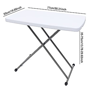 CNCEST Foldable Tray Table Small Personal Folding Table Indoor Outdoor Commercial Portable Dining Table Snack Desk Adjustable Height Stand Up Folding Desk for Home Garden Office White 30.31x19.69