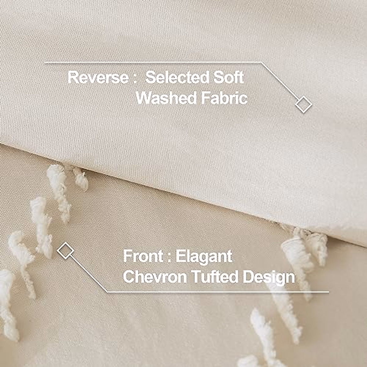 Andency Beige Queen Comforter Set, 3 Pieces Boho Chevron Bedding Comforter Sets (1 Tufted Comforter & 2 Pillowcases), Summer Lightweight Fluffy Shabby Chic Microfiber Down Alternative Bed Set