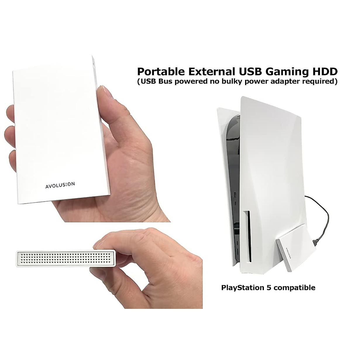 Avolusion HD250U3-WH 1TB USB 3.0 Portable External Gaming Hard Drive - White (for PS5, Pre-Formatted)
