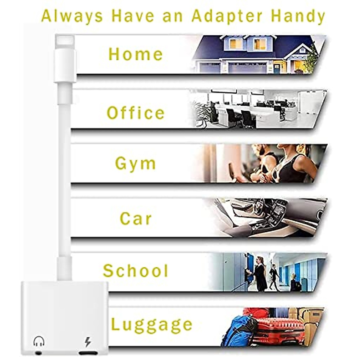 2 Pack Headphone Adapter for iPhone, [Apple MFi Certified] 2 in 1 Lightning to 3.5mm AUX Audio + Charger Splitter Compatible with iPhone 14/13/12/11/XS/XR/X 8/7/SE, Support Music Control(Not for Call)