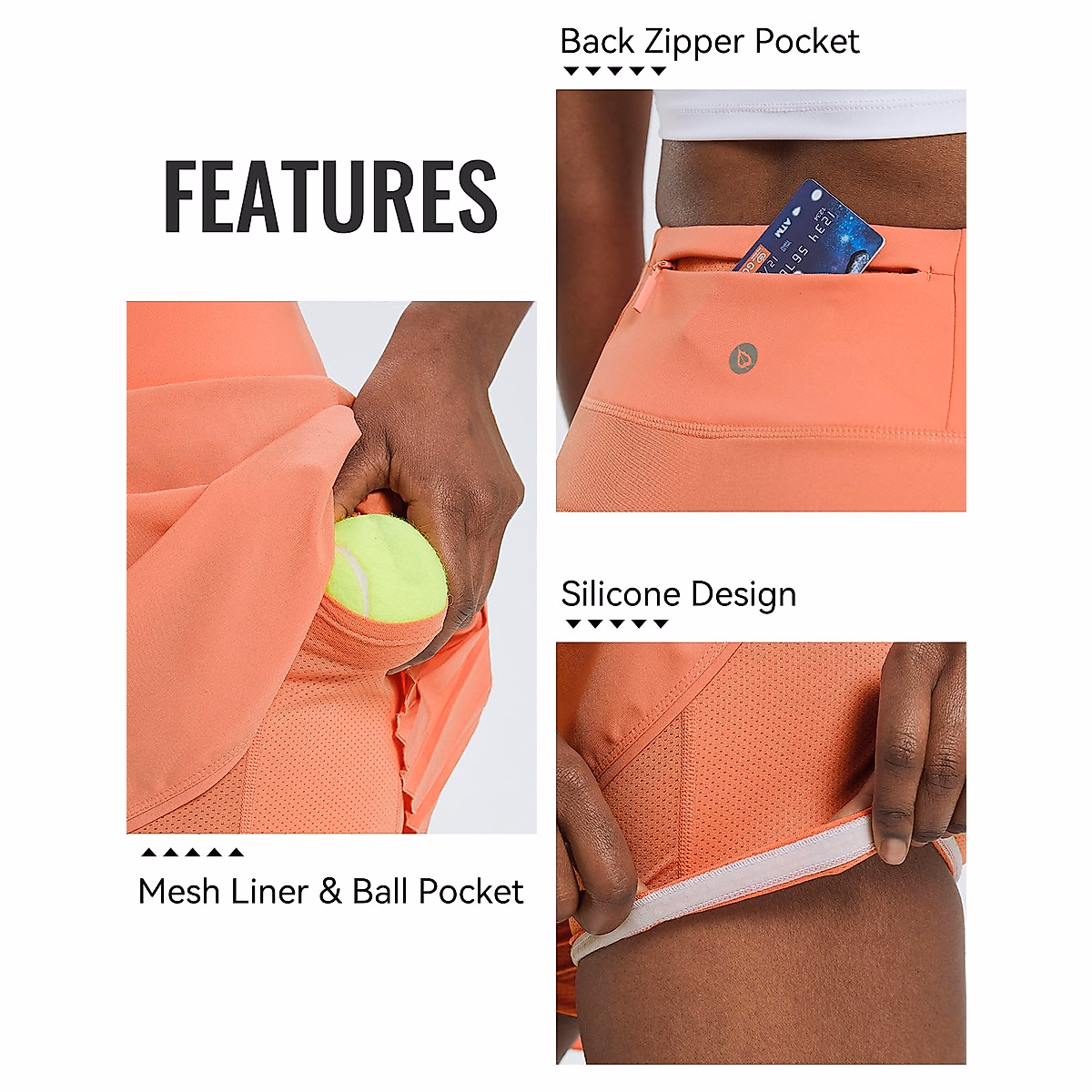 BALEAF Women's Pleated Tennis Skirts High Waisted Lightweight Athletic Golf Skorts Skirts with Shorts Pockets Scorched Red Coral Small