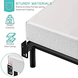 JOM Metal Bed Frame King Size Platform Bedframe for Box Spring and Mattress Black Bed Rails Heavy Duty