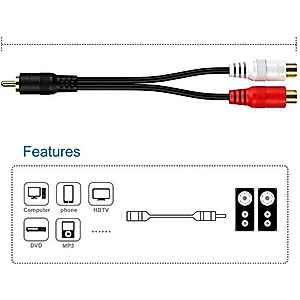 2 Pack Audio Speaker Y Adapter Splitter Cable with OFC Conductor Dual Shielding Gold Plated Metal Shell Flexible PVC Jacket - 0.2M / 0.6FT