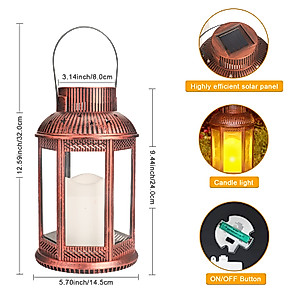 ANTING Solar Lantern, Outdoor Garden Hanging Lanterns, Waterproof LED Flickering Flameless Candle Mission Lights for Table, Outdoor, Party Decorative