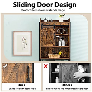 Tangkula Over-The-Toilet Storage Cabinet, Freestanding 4-Tier Bathroom Organizer Rack w/Adjustable Shelf & Sliding Barn Door, Multifunctional Bathroom Space Saver, 25 x 9.5 x 67.5 in (Rustic Brown)