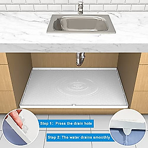 AECHY Under Sink Mat, 34" x 22" Silicone Under Sink Liner, Under Kitchen Sink Mat with Unique Drain Hole Design, Waterproof & Flexible Sink Mats for Kitchen, Bathroom and Laundry Room White
