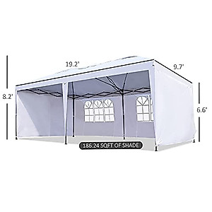 Outsunny 10' x 20' Heavy Duty Pop Up Canopy Party Tent with 4 Removable Sidewalls, Outdoor Cabana Gazebo with Carry Bag, Weather Protection, White