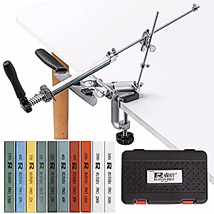 RUIXIN PRO RX-009 Professional Knife Sharpener with 10 Whetstones, 360° Rotation Flip Design Fixed-Angle Stainless Steel Kitchen Chef Knife Sharpening Kit Abrasive Holding System Tools