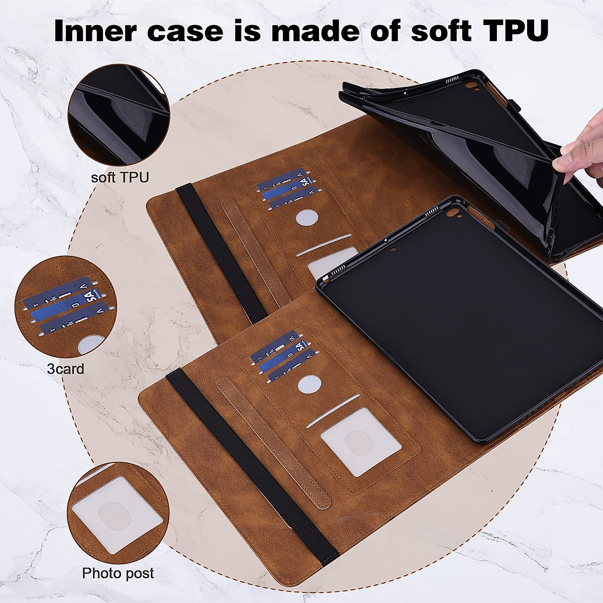 VODEFOX Case for Samsung Galaxy Tab A8 10.5'' Case 2022 SM-X200/X205/X207, PU Leather Cover Embossed Butterfly Flip Stand Shell with Elastic Band & Card Holder for Galaxy Tab A8 Tablet - Brown