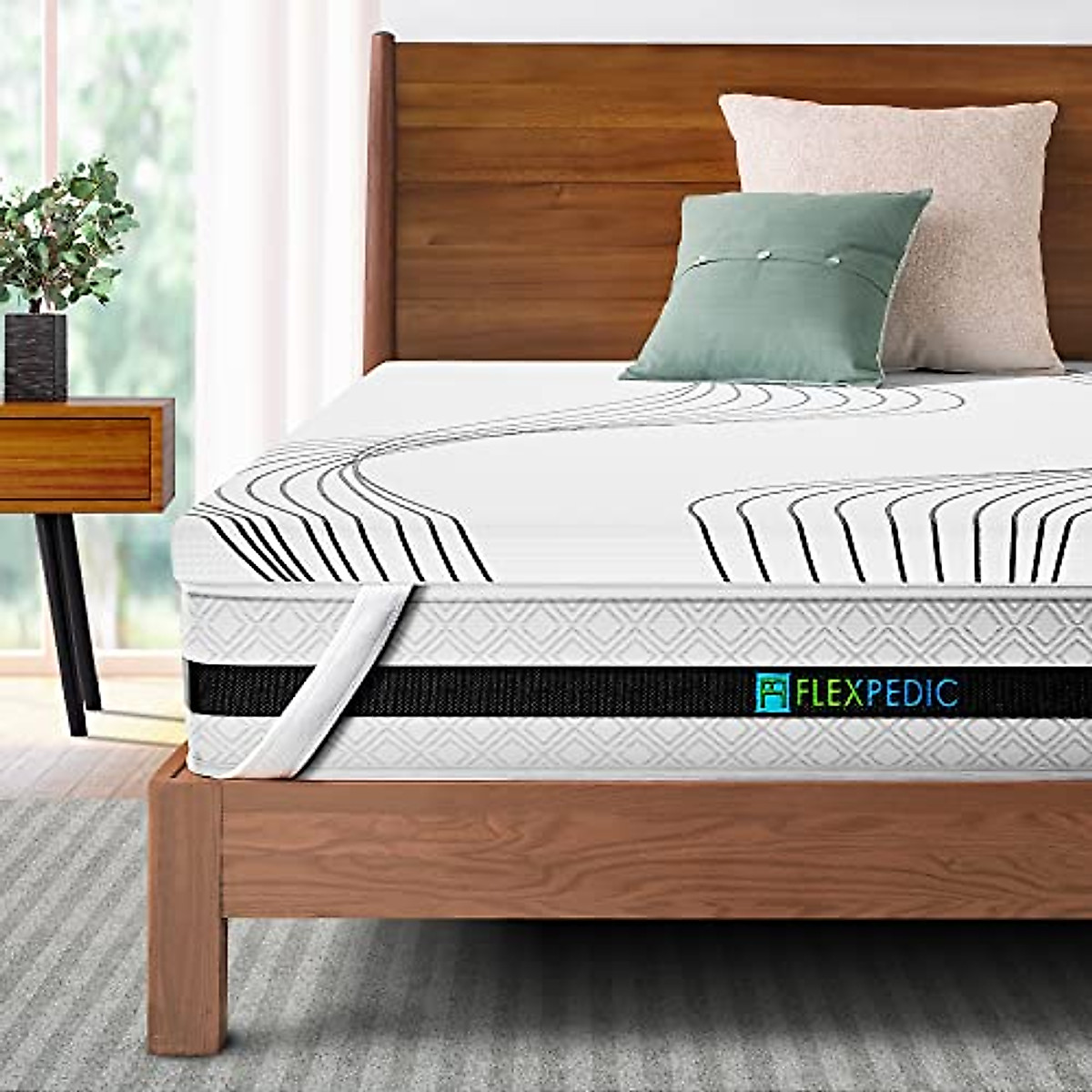 FLEXPEDIC 3D Breathable Mesh Cover and Coconut Shell Carbon Twin Memory Foam Firm Mattress Topper 2 Inch, Double-Sided Cooling Pad with Non-Slip Ventilated Cover, Pressure-Free Mattresses Toppers