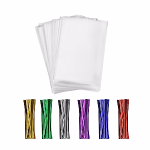 600 Clear Cello/Cellophane Treat Bags and Ties 4x6-1.4 mils OPP Plastic Poly Bags for Gift in Bulk for Lollipop Cake Pop Candy Buffet Chocolate Cookie Wedding Supply (4'' x 6'')