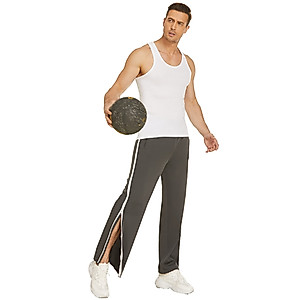 Deyeek Mens Tear Away Basketball Pants 2 Side Zippers Snap Off Full Open Down Sweatpants Leg Post Surgery Pant with Pockets Grey