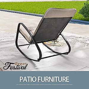 Festival Depot Patio Upholstered Rocking Chair Lounge Chairs Living Room Sofa Glider Rocker Chair w/Metal Frame Removable Cushion High Back Widened Seat Best Comfy Modern Portable