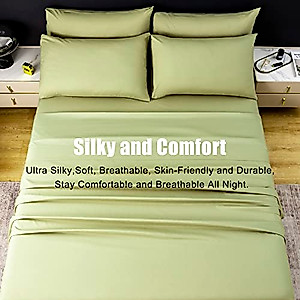 Bedlifes California King Sheet Sets- Cooling Sheets-Ultra Soft-Silky-Breathable-Deep Pocket- 1800 Series Bedding Set Microfiber Bed Sheets Sage Green Cal King 6 Pieces