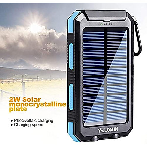 Solar Power Bank, YELOMIN 20000mAh Portable Outdoor Solar Charger, Camping Waterproof Backup Battery Pack with Dual USB 5V Outputs/LED Flashlights and Compass for Cellphones and Electronic Devices