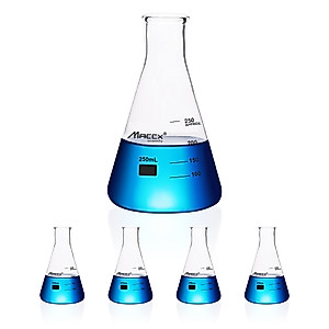 Maccx 8.5oz(250ml) Narrow-Mouth Sturdy Glass Erlenmeyer Flask, 3.3 Borosilicate with Printed Graduation, Pack of 4, EFN250-004