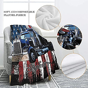 Trucker American Flag Personalized Blanket with Name Super Soft Fleece Throw Blankets for Bed Couch Birthday Wedding Gift 50 x 60 inch