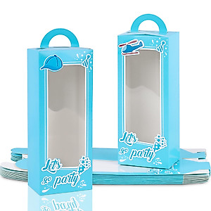 JOHOUSE 12PCS Blue Party Favor Boxes, Doll Gift Boxes with Window Candy Treat Boxes for Boys Birthday Party Decoration