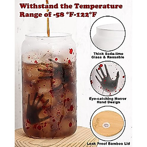 Nefelibata Halloween Horror Beer Can Glass 16 OZ Iced Coffee Cup with Lid Straw and Brush, Reusable Drinking Jar for Coffee Tea Juice Soda Halloween Party Decor Fall Christmas Gift Ideas Set of 1