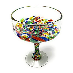 Mexican Hand Blown Glass – Set of 4 Hand Blown Margarita Glasses Confetti Carmen (16 oz)