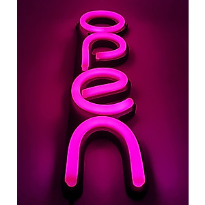 Open Signs for Business,LED Neon Open Sign,16x6 inch Lighted Sign for Restaurants Offices Retail Shops Window Storefronts,12V/1A Power Supply,with ON/OFF Switch (Vertical Rose Red)