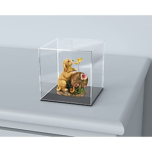 CRMPro Clear Acrylic Display Case with Matte Black Base, Fully-Assemblyed Dust-Proof Showcase, Cube Counter-Tops Box for Collectibles(5x5x5 inch)