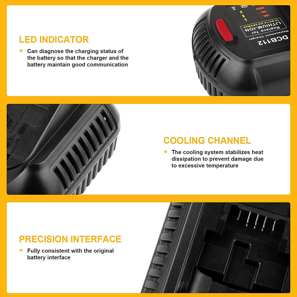Fast Battery Charger DCB112 for Dewalt Tools 12V-20V Lithium-ion Battery DCB101 DCB105 DCB115 DCB107, Fit DCB120 DCB127 DCB206 DCB205 DCB204 DCB203 DCB201 DCB200