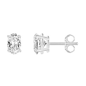 PAVOI 14K White Gold Plated Sterling Silver Cubic Zirconia Stud Earrings for Women Oval 6x8mm