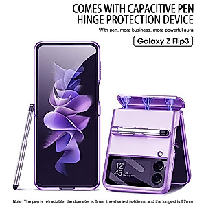 COCOING for Samsung Galaxy Z Flip 3 Case,with Stylus Fashion Business Phone case,with Hinge Protection Device and Camera Screen Protector,Case for Samsung Z Flip 3 5G（Purple）