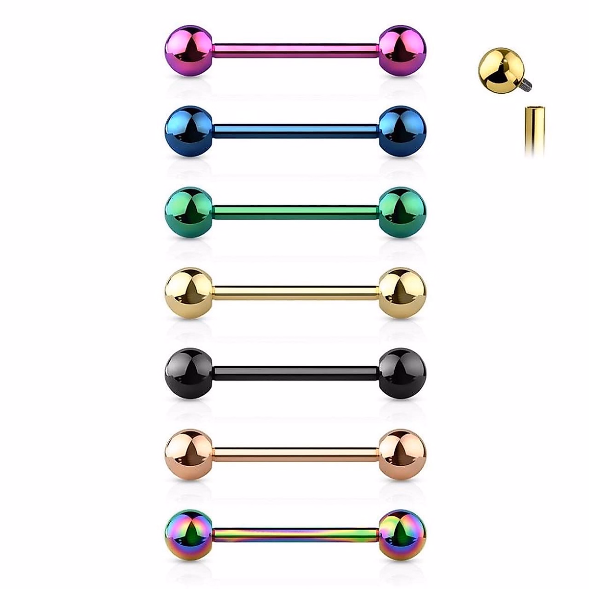Satix Internally Threaded Barbell Nipple Rings Tongue Titanium 14G Barbells Piercing Jewelry 5/8 inch 16mm