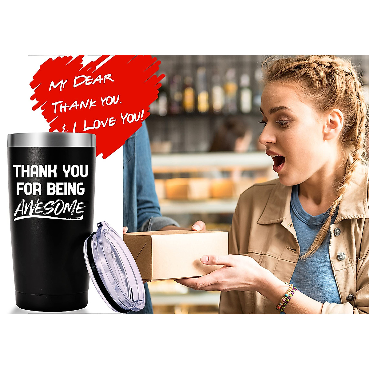AMZUShome Thank You for Being Awesome Travel Mug Tumbler.Thank You Gifts,Inspirational Appreciation Graduation Christmas Birthday Gifts for Men Women Boss Coworker Friends(20oz Black)