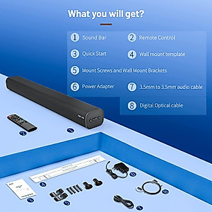 BESTISAN TV Sound Bar, 100Watts Soundbar for TV, Wireless Sound Bars with HDMI-ARC and Bluetooth/Optical/AUX/USB. TV Speakers for Home Theater/Gaming. (Remote Control,Wall Mountable)