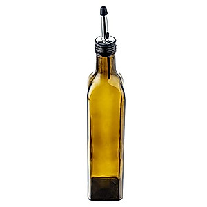Restaurantware RW Base 16.9 Ounce Olive Oil Dispenser 1 Kitchen Oil Dispenser Bottle - With Stainless Steel Pourer Non-Leaking Amber Glass Olive Oil Pourer For Cooking Or Salad Dressings