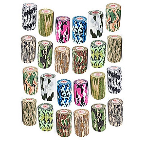 Prairie Horse Supply Vet Wrap Tape Bulk (Assorted Camo Colors) (24 Pack) (4 Inches Wide) Vet Wrap Medical First Aid Tape Self Adhesive Adherent for Ankle Wrist Sprains and Swelling
