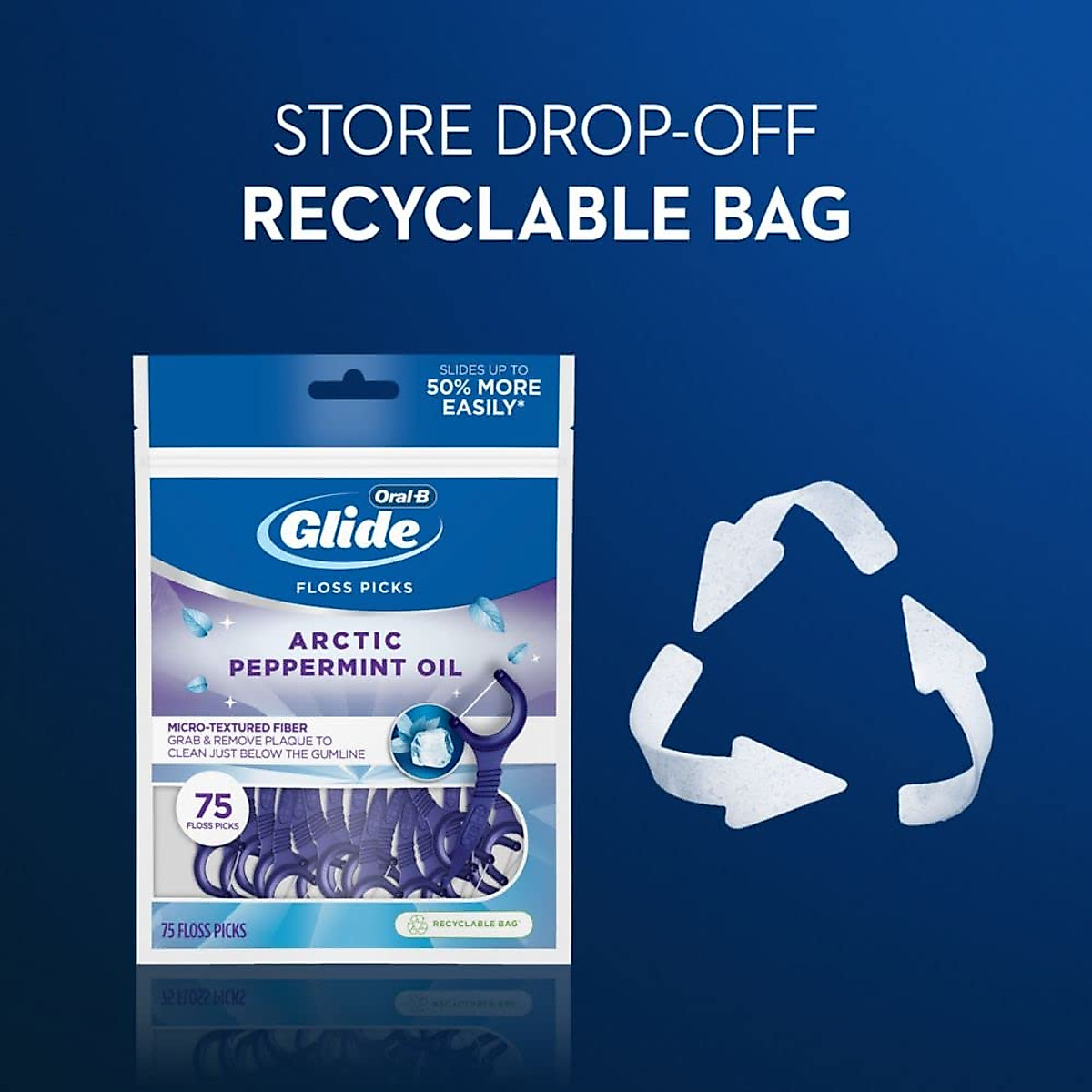 Oral-B Glide Arctic Peppermint Oil Dental Floss Picks, Mint, 75 Count