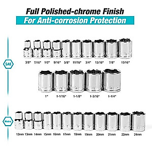 DURATECH 1/2" Drive Socket Set, 33-piece, Including Metric/SAE Sockets, 1/2-Inch Ratchet, Breaker Bar and Socket Adapters